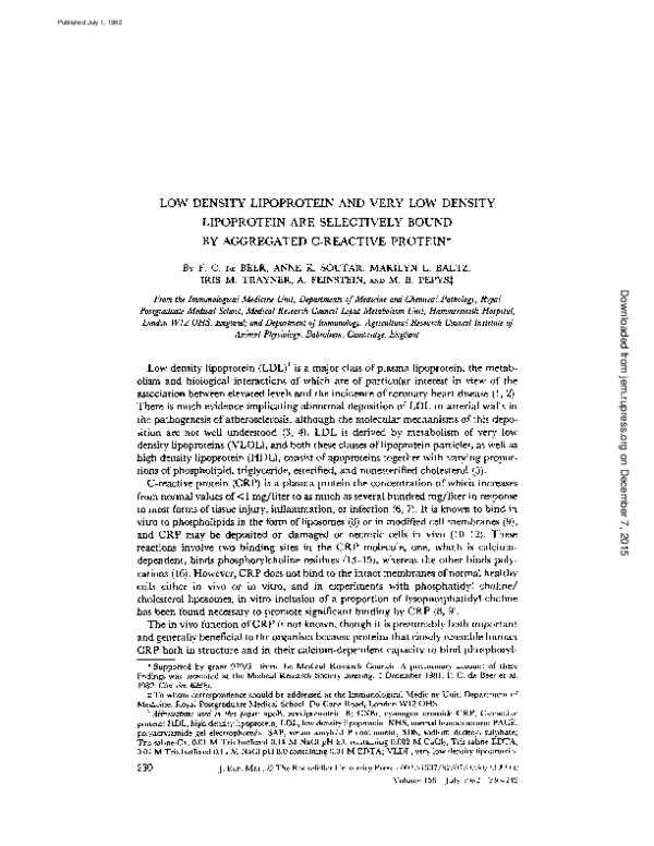 (PDF) Low density lipoprotein and very low density lipoprotein are ...