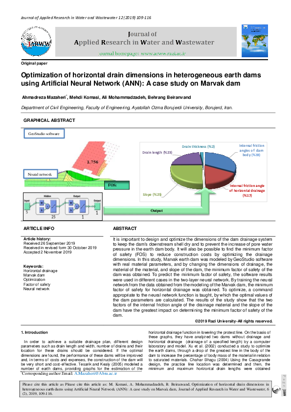 (PDF) Optimization of horizontal drain dimensions in heterogeneous earth dams using Artificial ...