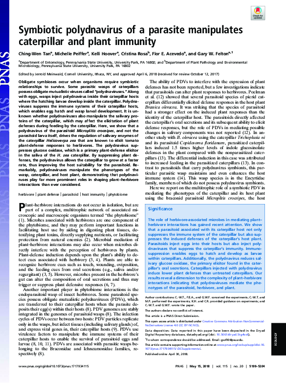 (PDF) Symbiotic polydnavirus of a parasite manipulates caterpillar and ...
