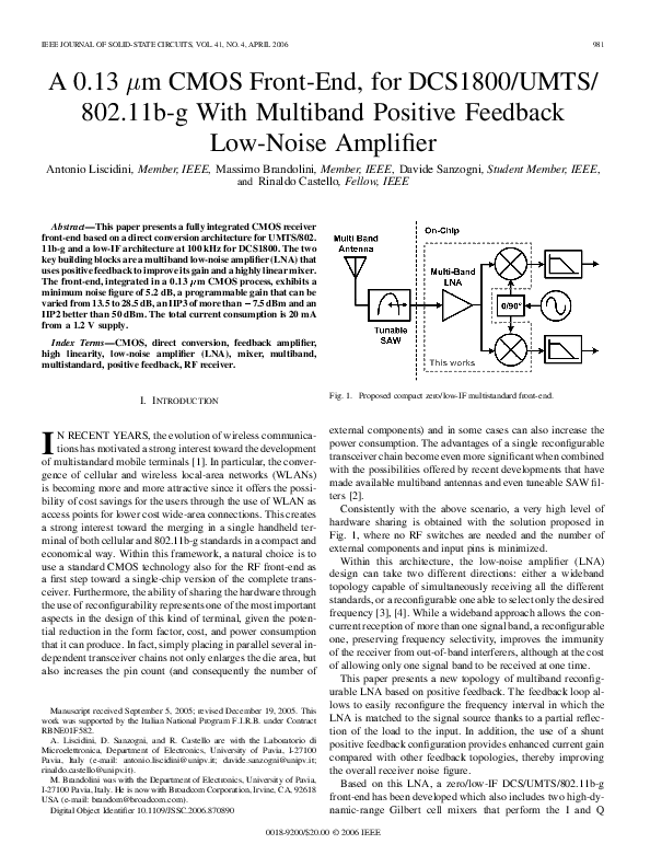 (PDF) A 0.13 μm CMOS front-end, for DCS1800/UMTS/802.11 bg with ...