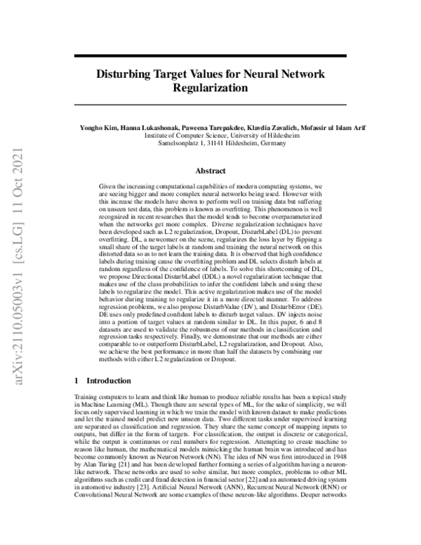 (PDF) Disturbing Target Values for Neural Network Regularization
