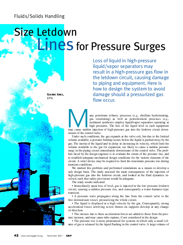 (PDF) Size letdown lines for pressure surges