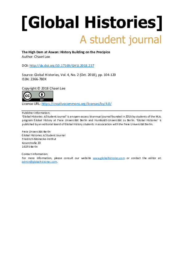 (PDF) The High Dam at Aswan: History Building on the Precipice