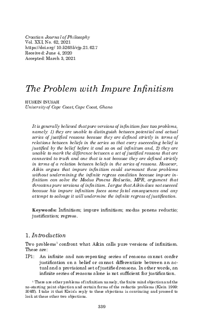 (PDF) The Problem with Impure Infinitism