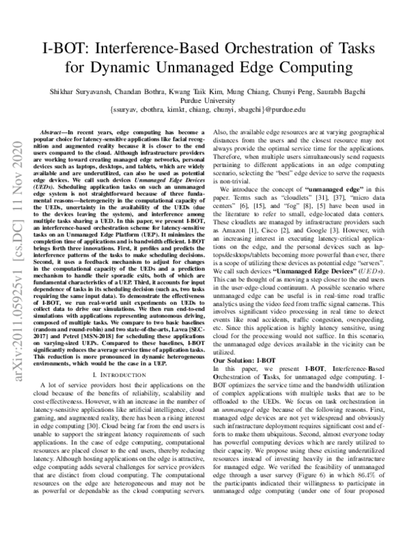 (PDF) I-BOT: Interference-Based Orchestration of Tasks for Dynamic Unmanaged Edge Computing