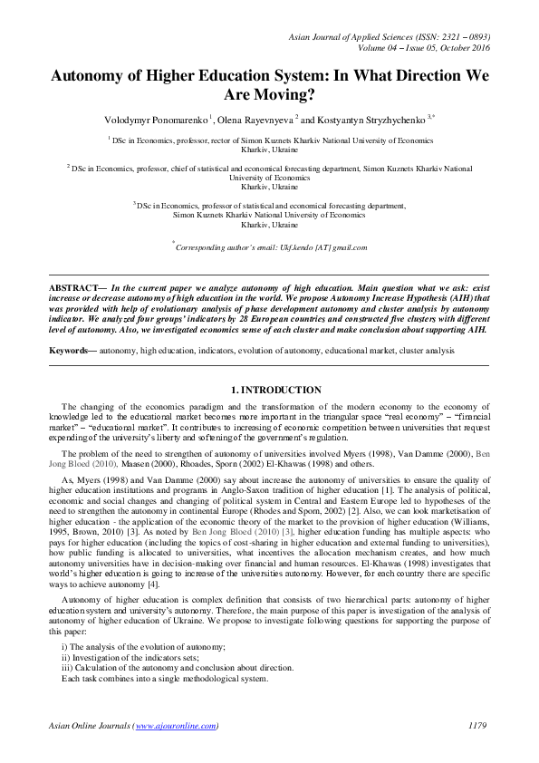 (PDF) Autonomy of Higher Education System: In What Direction We Are Moving?