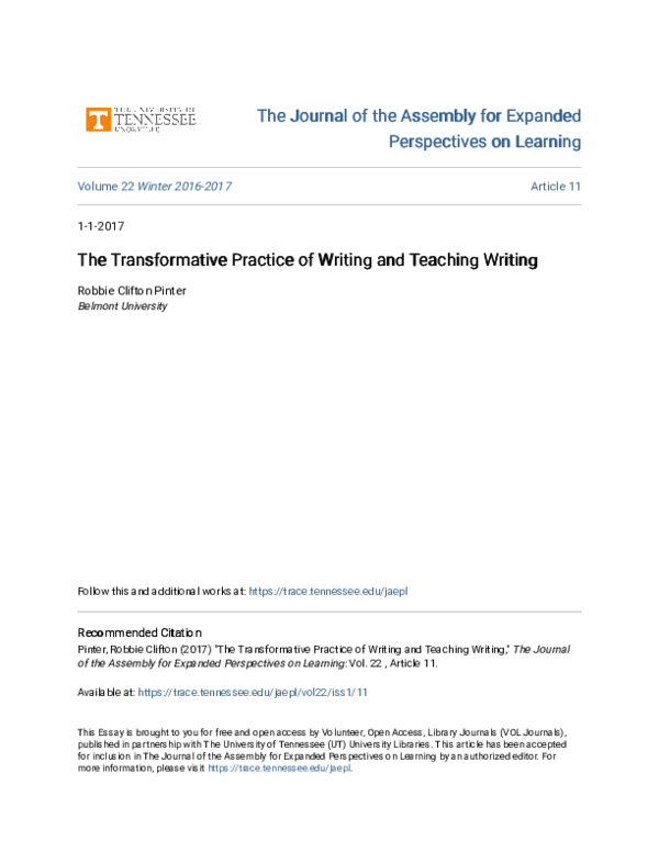 (PDF) The Transformative Practice of Writing and Teaching Writing
