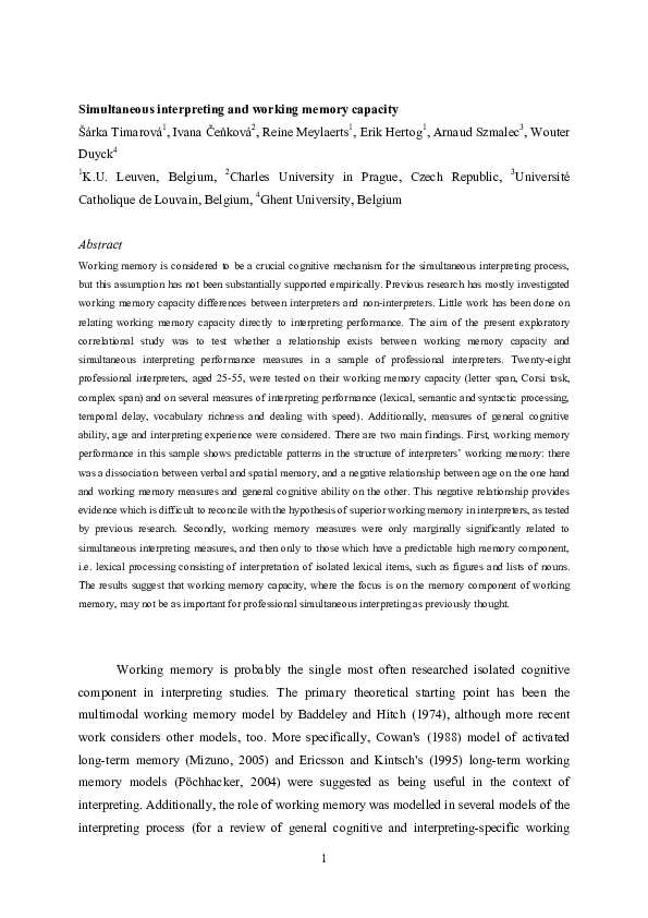 (PDF) Simultaneous interpreting and working memory capacity