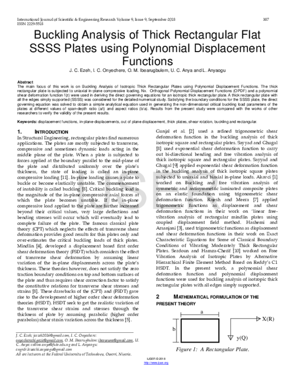 (PDF) Buckling Analysis of Thick Rectangular Flat SSSS Plates using ...