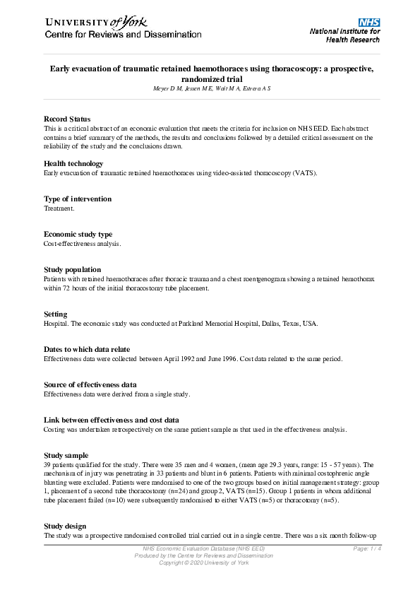 (PDF) Early Evacuation of Traumatic Retained Hemothoraces Using ...