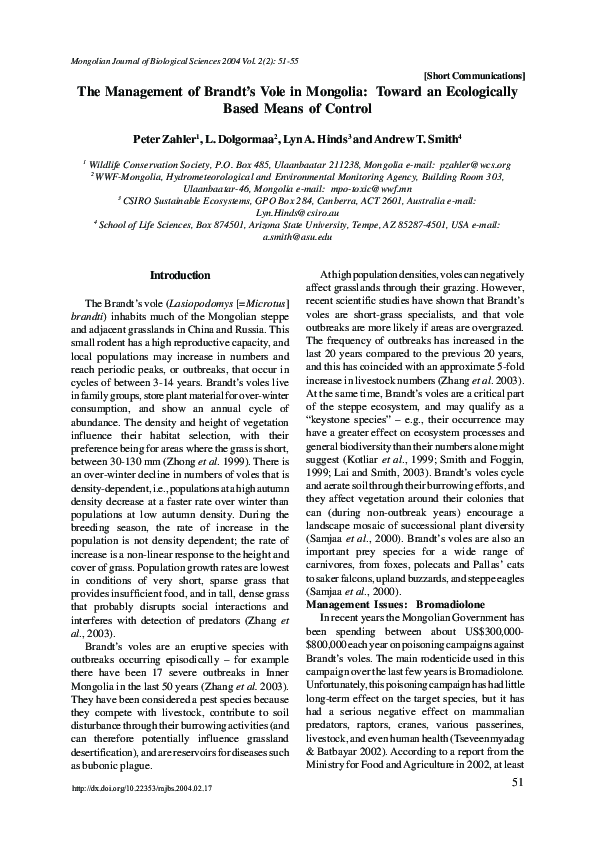 (PDF) The management of Brandt’s vole in Mongolia: toward an ...