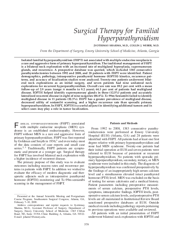 (PDF) Surgical therapy for familial hyperparathyroidism