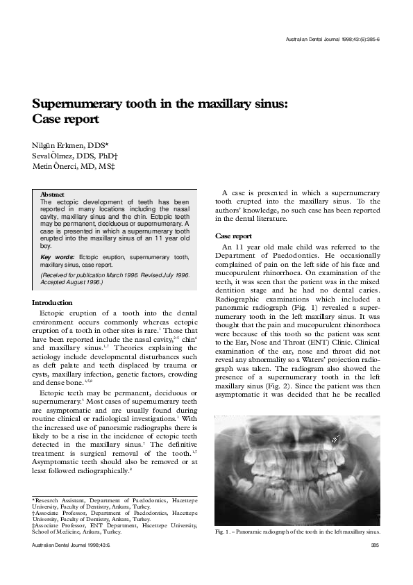 (PDF) Supernumerary tooth in the maxillary sinus: Case report