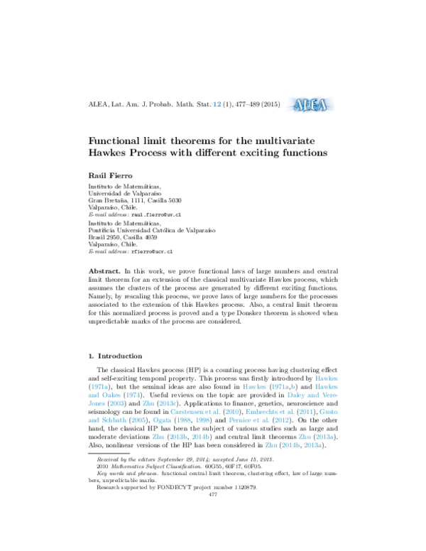 (PDF) Functional limit theorems for the multivariate Hawkes Process with different exciting ...
