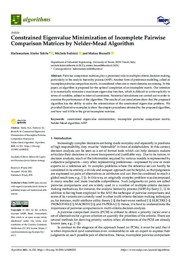 Pdf Constrained Eigenvalue Minimization Of Incomplete Pairwise