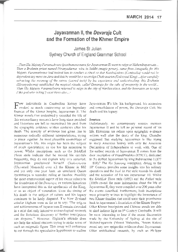 (PDF) Jayavarman II, the 'Devaraja' cult and the formation of the Khmer ...