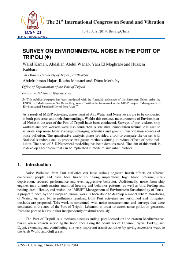 (PDF) Survey on Environmental Noise in the Port of Tripoli (ǂ) | Walid ...