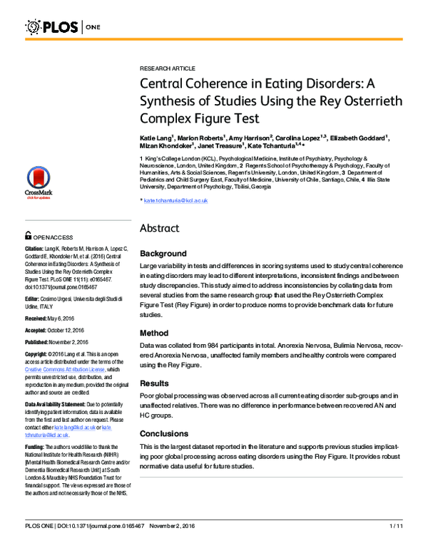 (PDF) Central Coherence in Eating Disorders: A Synthesis of Studies ...