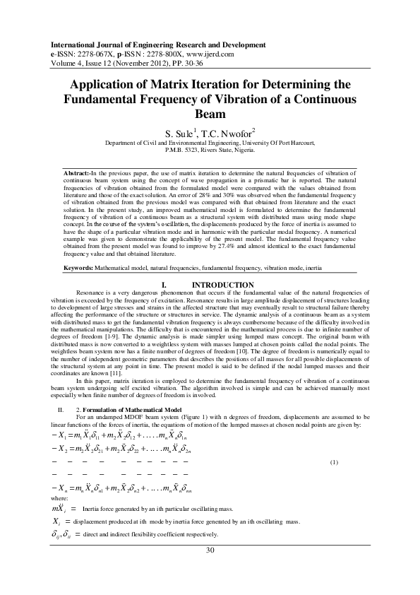 Pdf Application Of Matrix Iteration For Determining The Fundamental