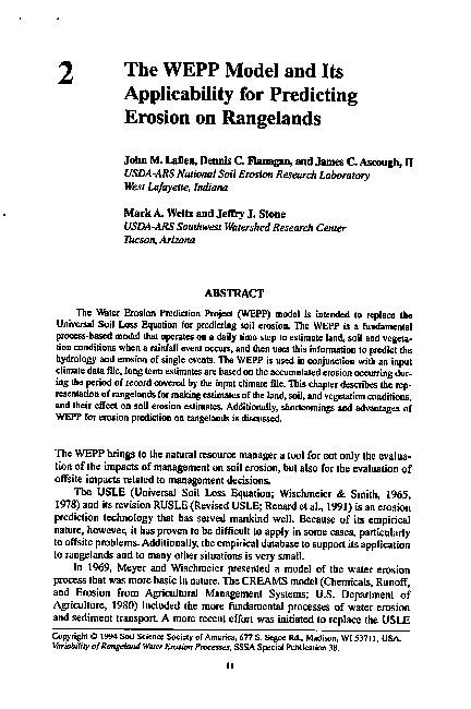 (PDF) The WEPP Model and Its Applicability for Predicting Erosion on Rangelands