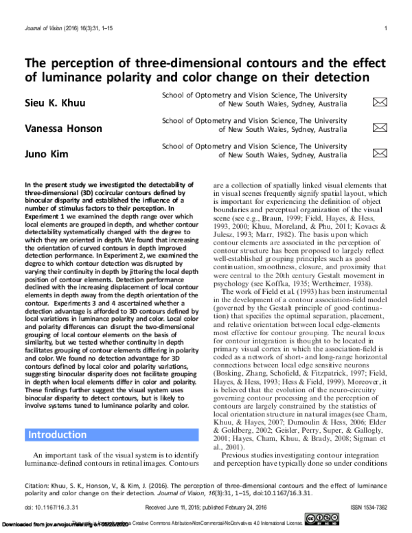 (PDF) The perception of three-dimensional contours and the effect of ...