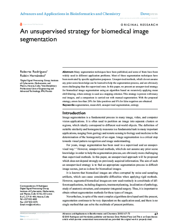 (PDF) An unsupervised strategy for biomedical image segmentation