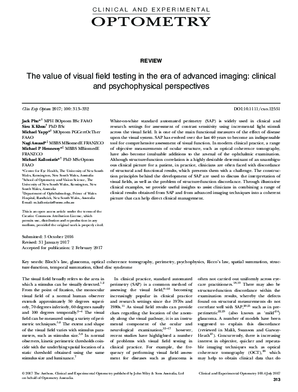 (PDF) The value of visual field testing in the era of advanced imaging ...