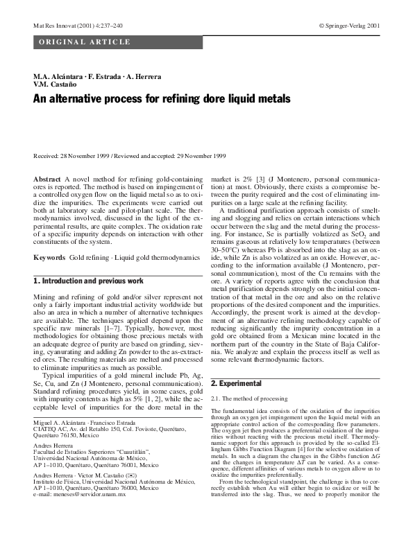(PDF) An alternative process for refining dore liquid metals