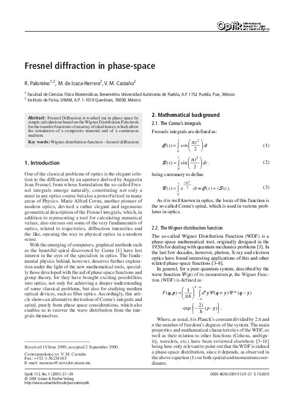 (PDF) Fresnel diffraction in phase-space