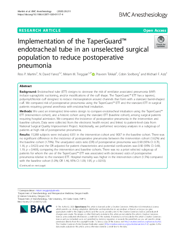 (PDF) Implementation of the TaperGuard™ endotracheal tube in an ...
