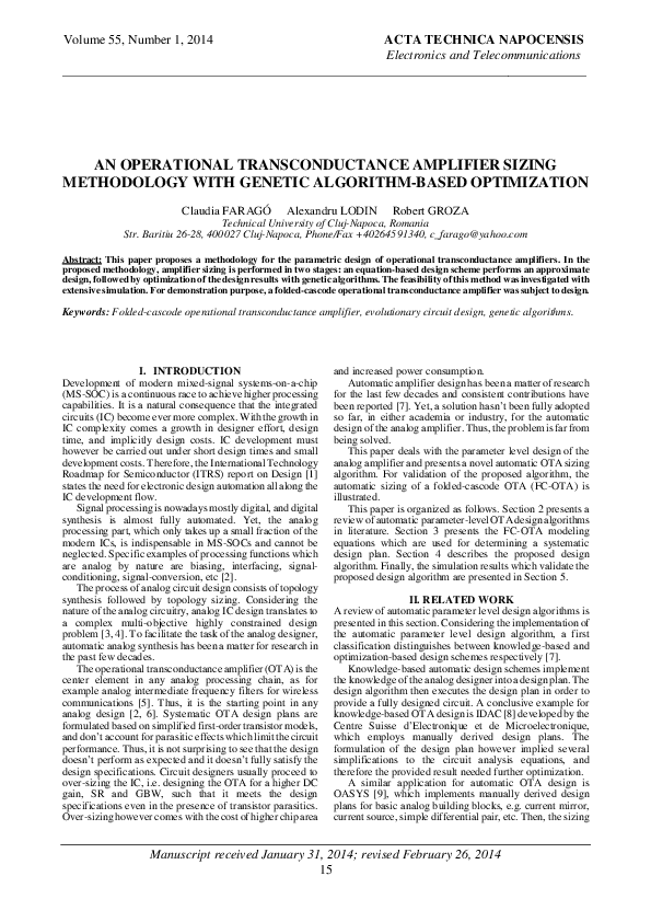 (PDF) An Operational Transconductance Amplifier Sizing Methodology with Genetic Algorithm-Based ...