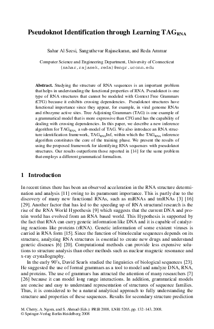 (PDF) Pseudoknot Identification through Learning TAG RNA | Sahar Al Seesi - Academia.edu