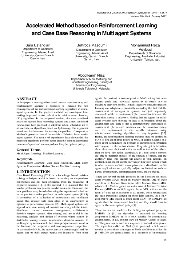 (PDF) Accelerated Method based on Reinforcement Learning and Case Base Reasoning in Multi agent ...