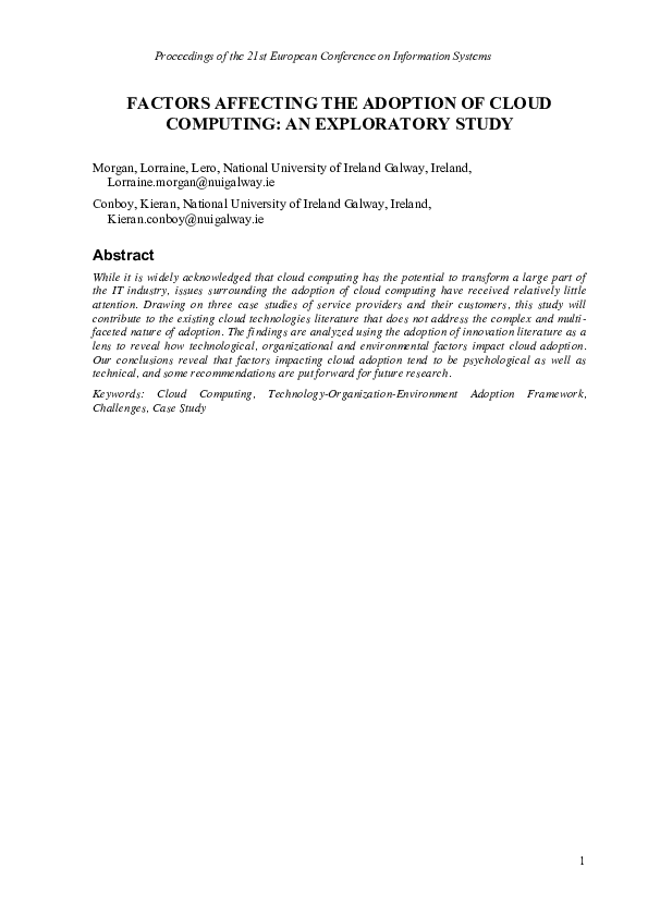 (PDF) Factors Affecting The Adoption Of Cloud Computing: An Exploratory ...