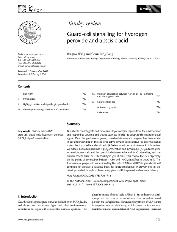 (PDF) Guard-cell signalling for hydrogen peroxide and abscisic acid ...