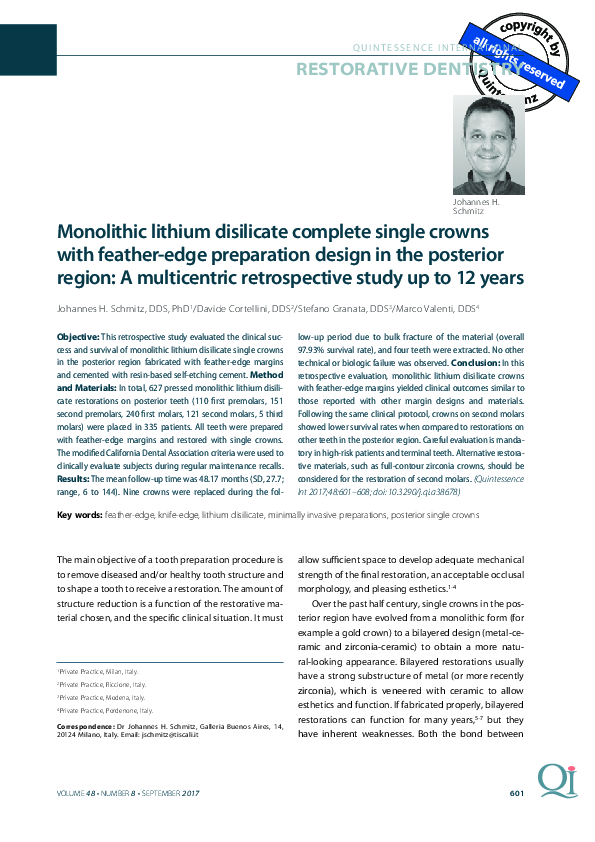 (PDF) Monolithic lithium disilicate complete single crowns with feather ...