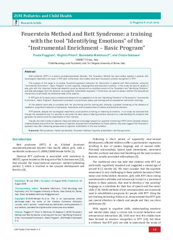 (PDF) Feuerstein Method and Rett Syndrome : a training with the tool ...
