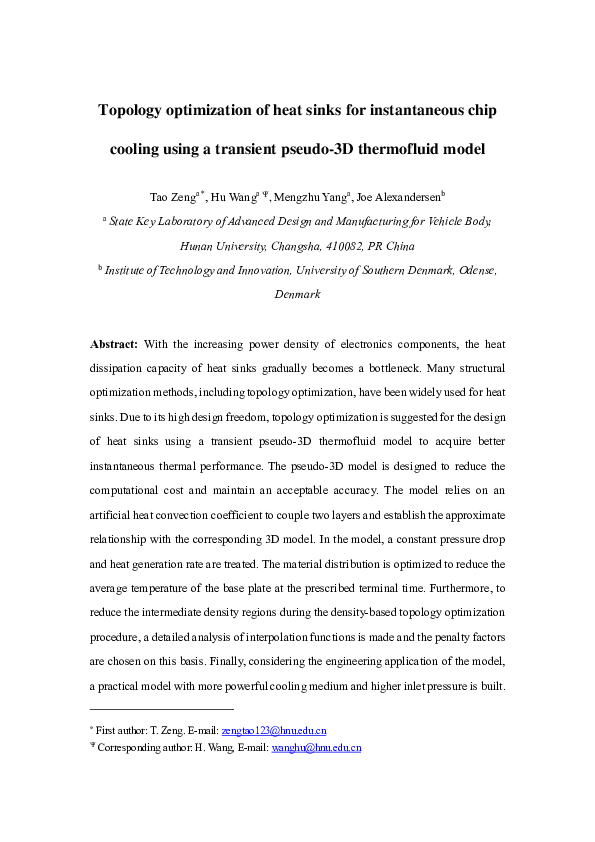 Pdf Optimizing Heat Sinks For Rapid Chip Cooling Via Thermofluid Modelling
