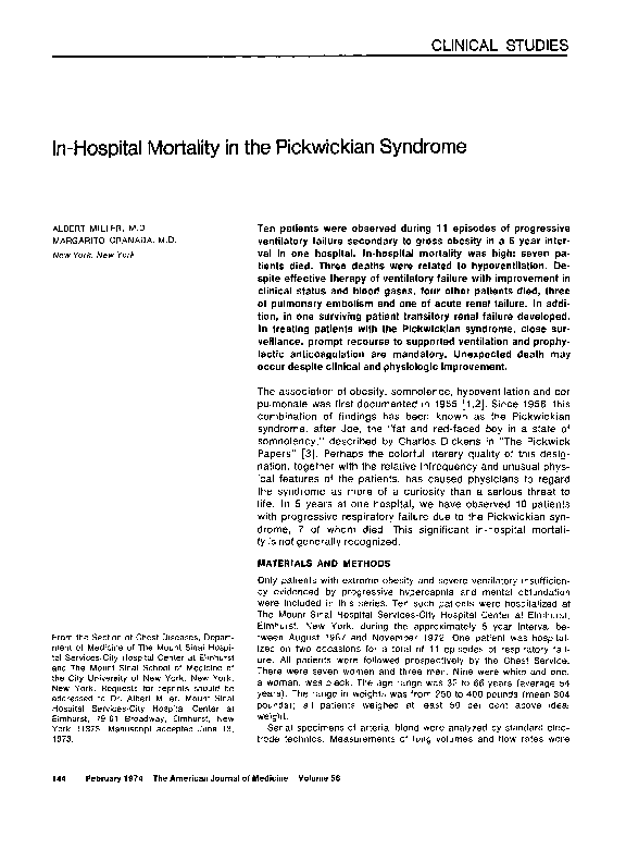 (PDF) In-hospital mortality in the pickwickian syndrome
