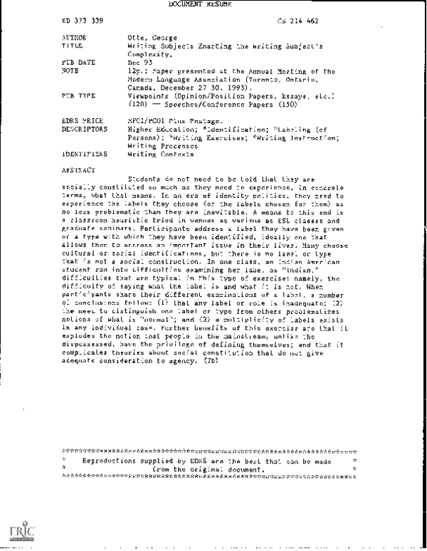 (PDF) Writing Subjects Enacting the Writing Subject's Complexity