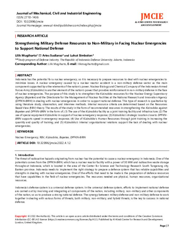 (PDF) Strengthening Military Defense Resources to Non-Military in ...