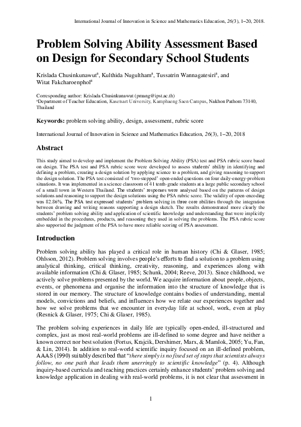 (PDF) Problem Solving Ability Assessment Based on Design for Secondary ...