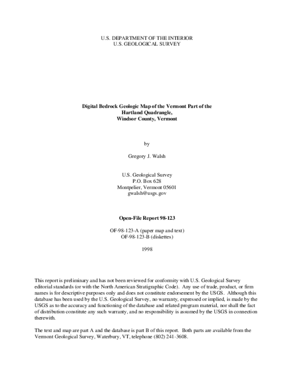 (PDF) Digital bedrock geologic map of the Vermont part of the Hartland ...