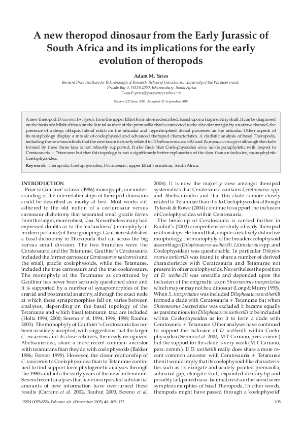 (PDF) A new theropod dinosaur from the Early Jurassic of South Africa ...