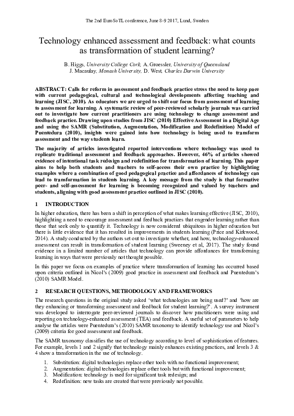 (PDF) Technology enhanced assessment and feedback: what counts as ...