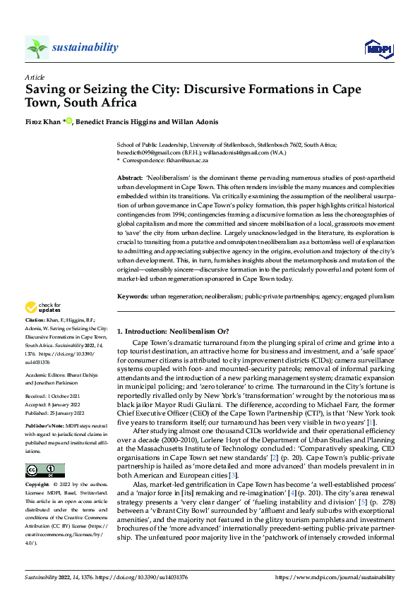 (PDF) Saving or Seizing the City: Discursive Formations in Cape Town ...