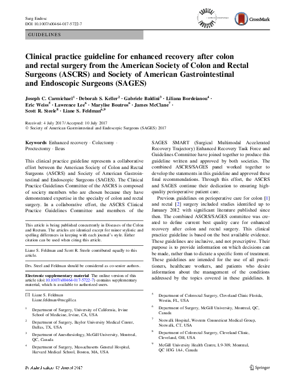 (PDF) Clinical practice guideline for enhanced recovery after colon and ...