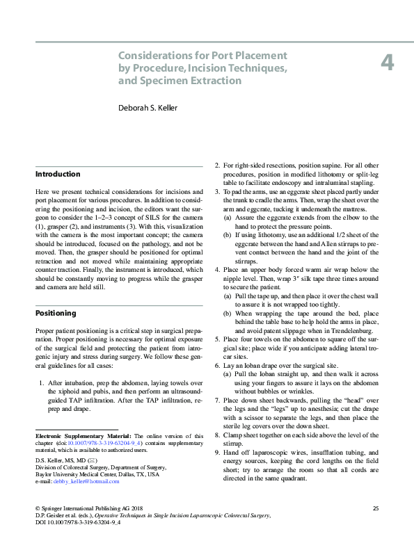 (PDF) Considerations for Port Placement by Procedure, Incision ...