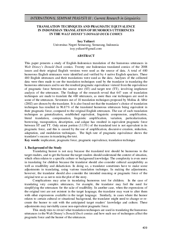(PDF) Translation Techniques and Pragmatic Equivalence in Indonesian ... (PDF) Translation Techniques and Pragmatic Equivalence in Indonesian ...