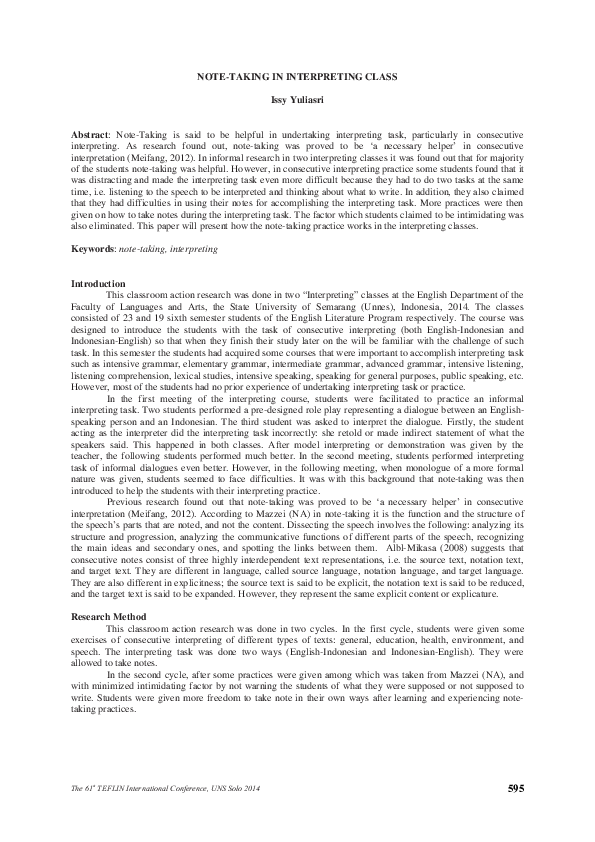 (PDF) Note-Taking in Interpreting Class